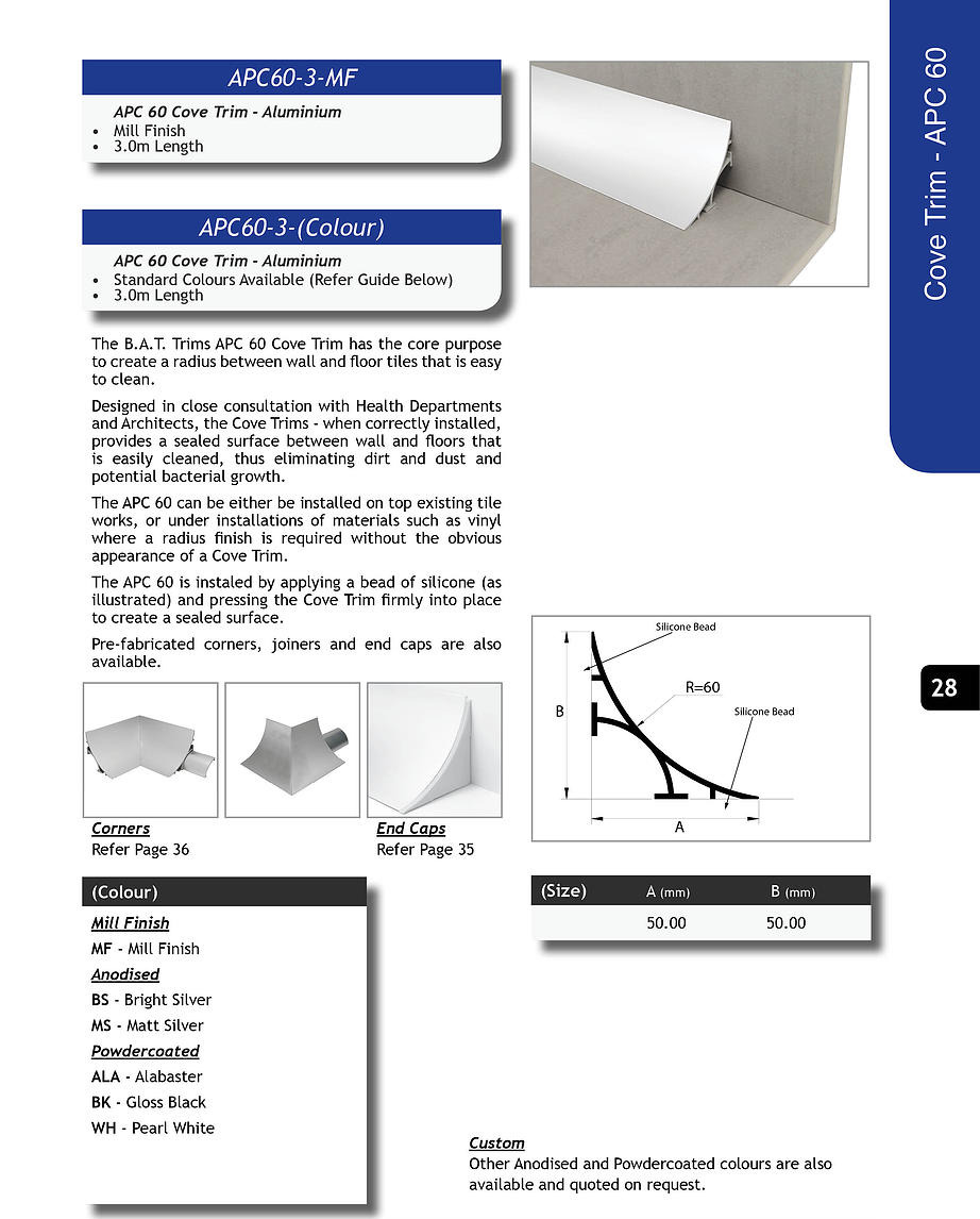 APC 60 Cove Trim 3metre (Bright Silver) - Tile Stone Paver