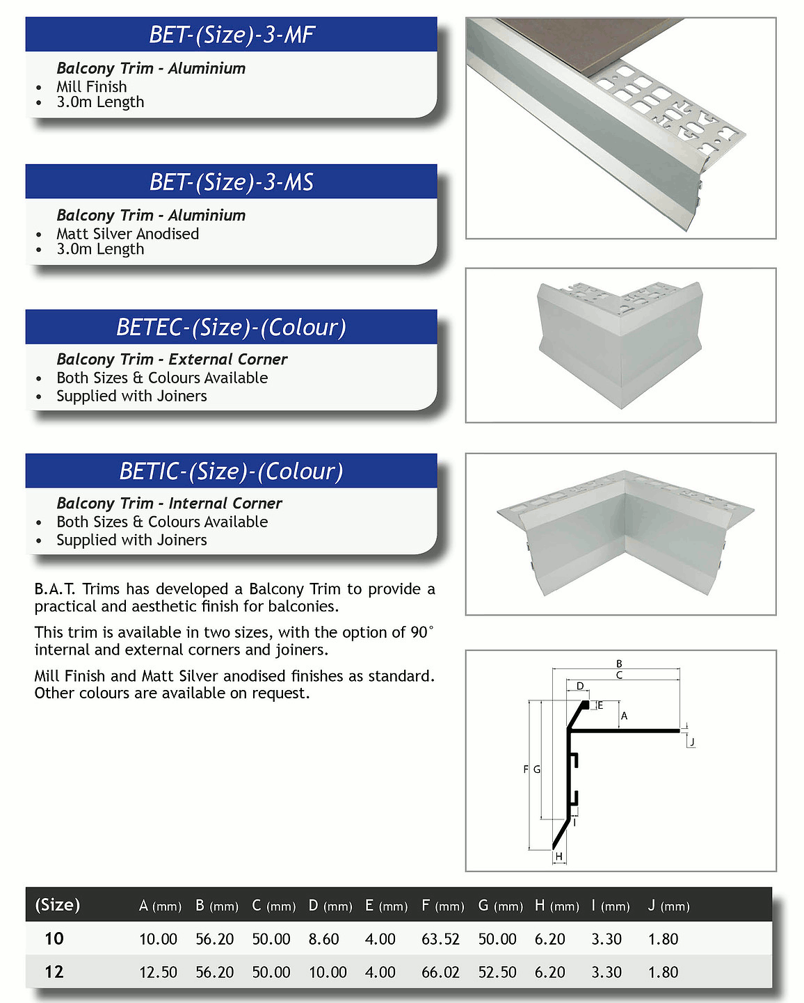 Balcony Trim 10mm x 3metre (Matt Silver) - Tile Stone Paver