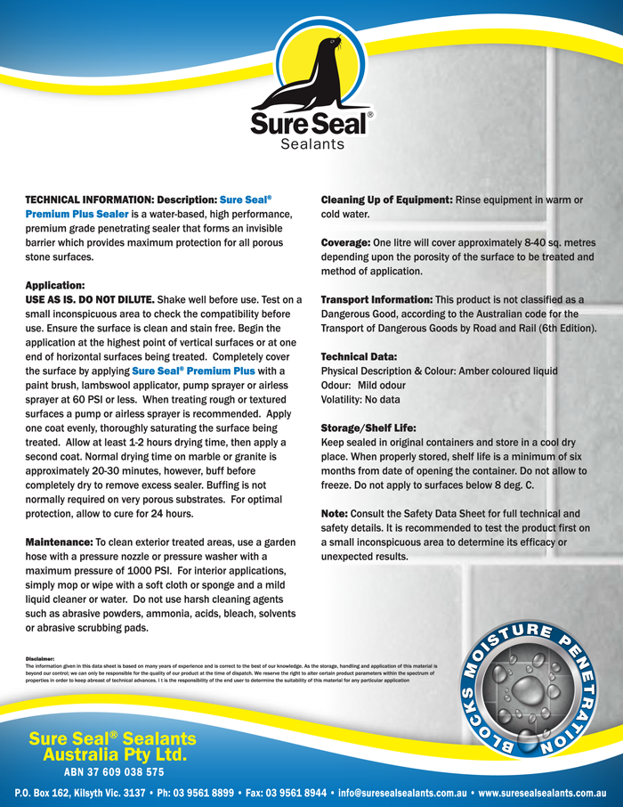 Sure Seal Premium Plus Sealer 4ltr - Tile Stone Paver