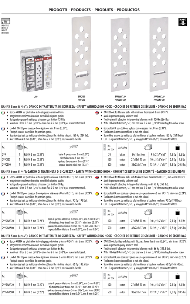 Raimondi RAI-FIX Hooks 6mm (120 Pack) - Tile Stone Paver