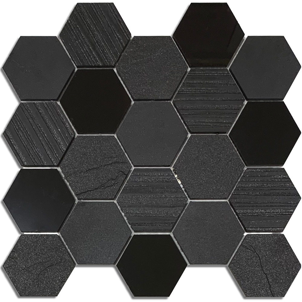 Black Hexagon Mix Mosaic 72x82 - Tile Stone Paver