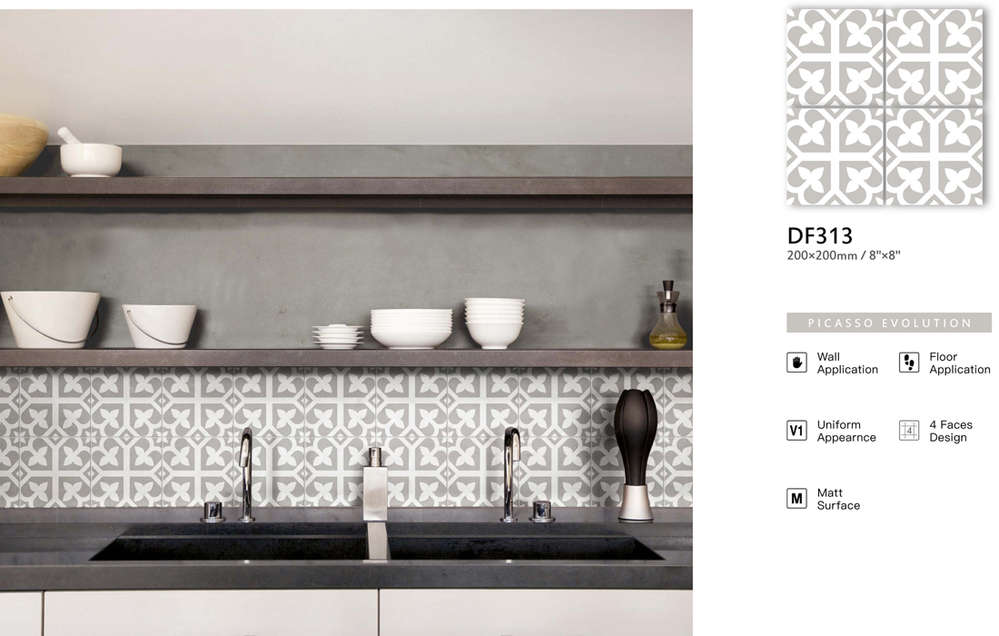 Picasso Bloom Grey Matt Tile 200x200 - Tile Stone Paver