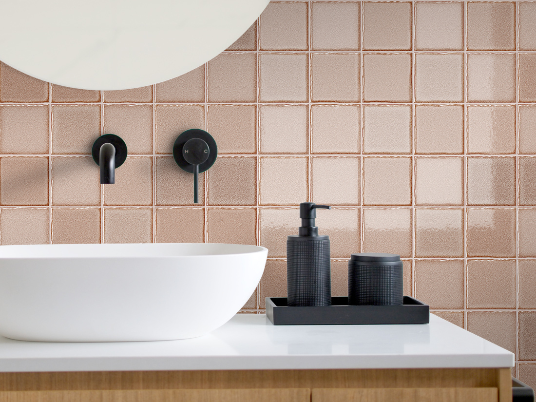 Akari Squares Peach Wall Tile (GLOSS) - Tile Stone Paver