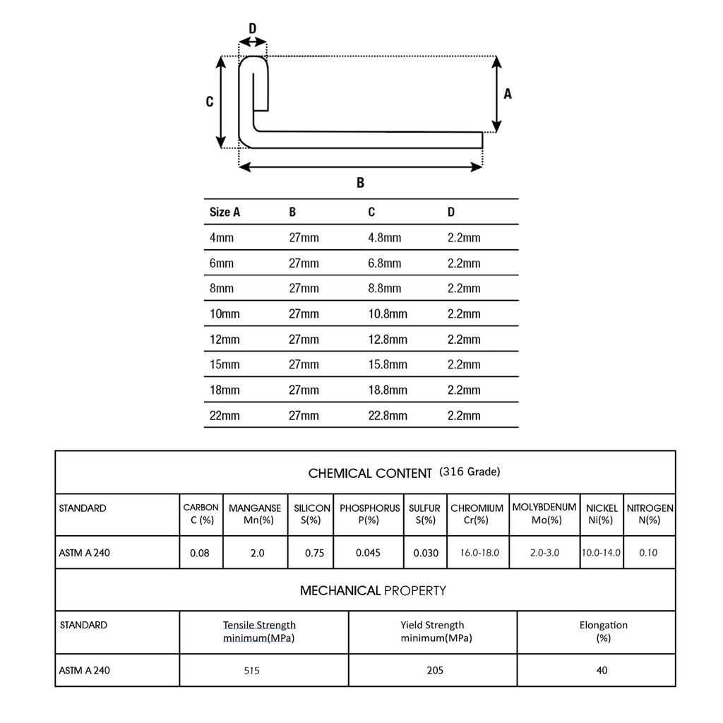L Angle Stainless Steel G316 22mm x 3m (Plain) - Tile Stone Paver