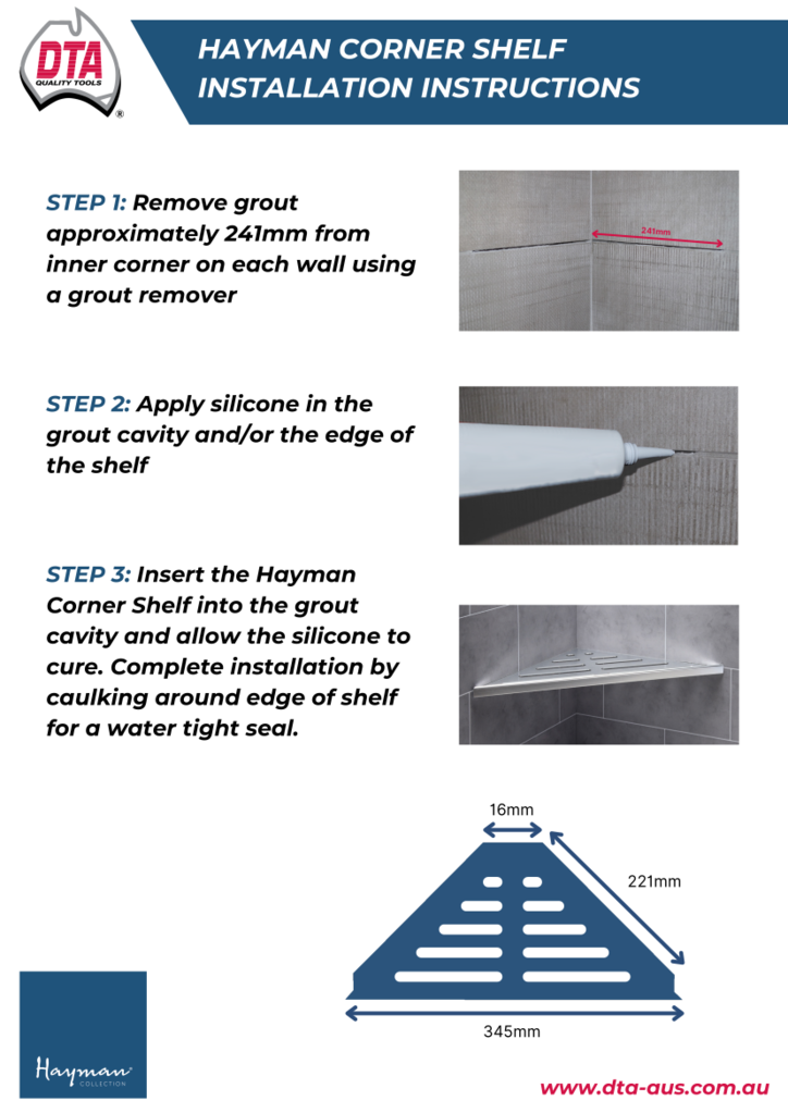 Hayman Aluminium Corner Shelf 346mm - Brushed Gunmetal - Tile Stone Paver